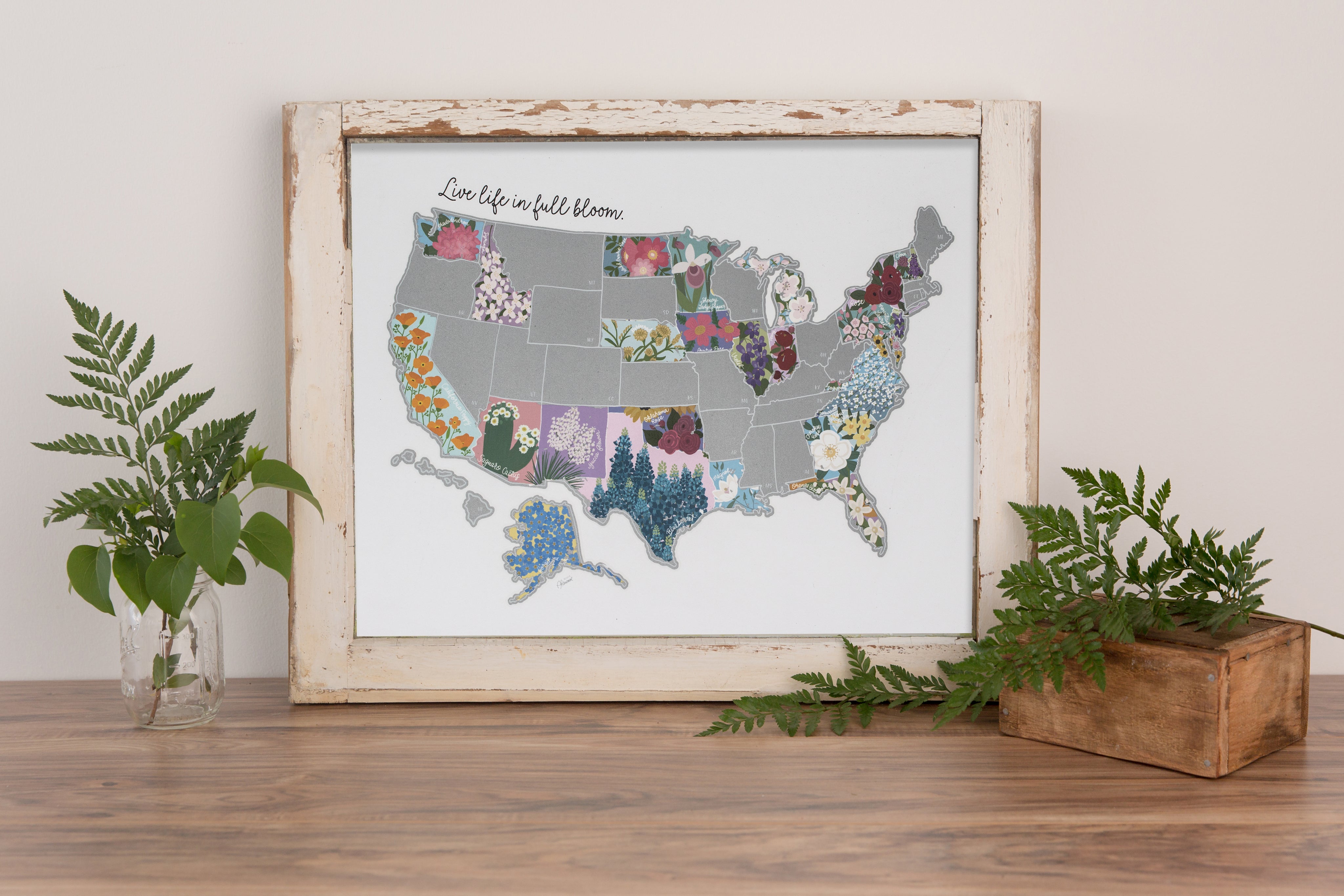 Personalized USA State Flowers Map 10x8" — JetsetterMaps