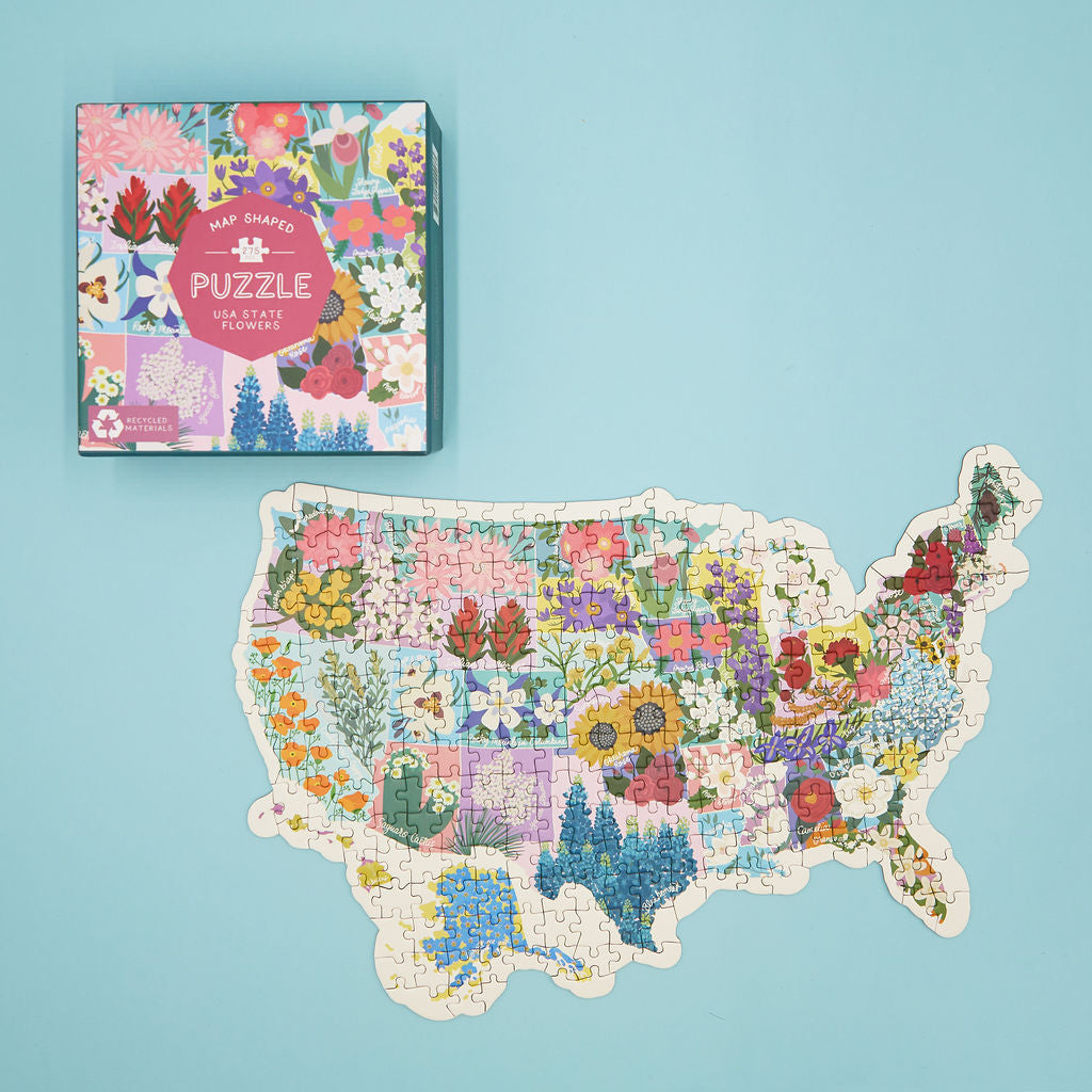 Map Shaped US State Flowers Jigsaw Puzzle (275 pc) — JetsetterMaps
